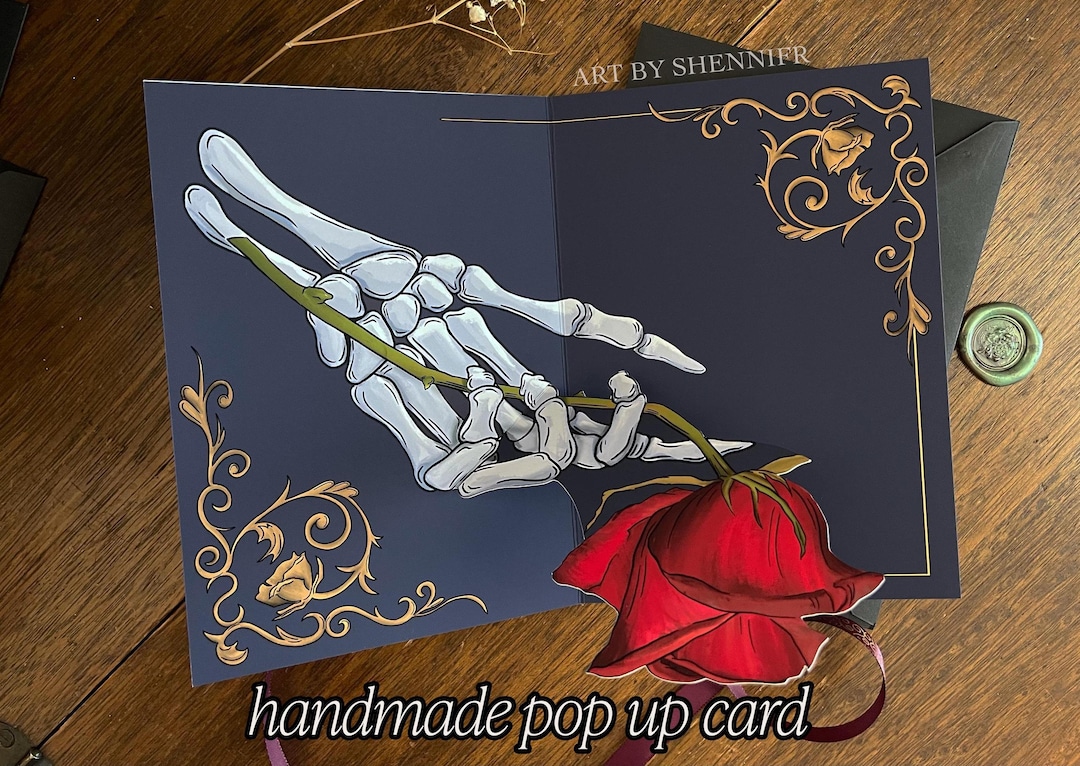 Gothic Pop-up Card: Wilted Rose, Skeleton Hand - Customizable Handmade ...