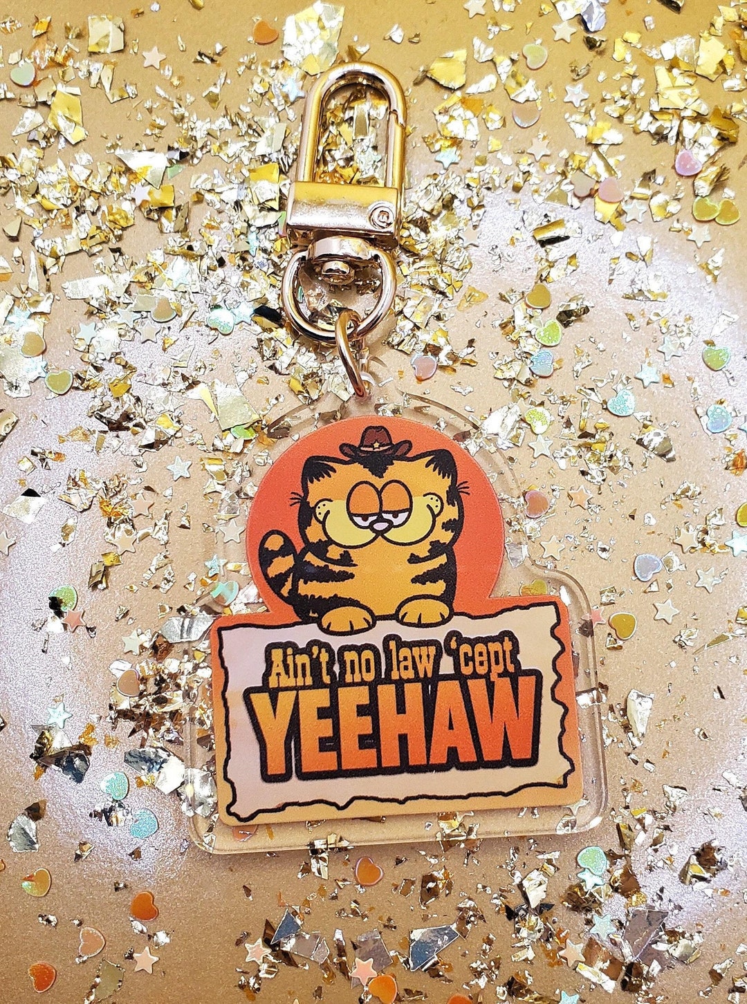 Garf Orange Cat Cowboy Sheriff Yeehaw Keychain - Etsy