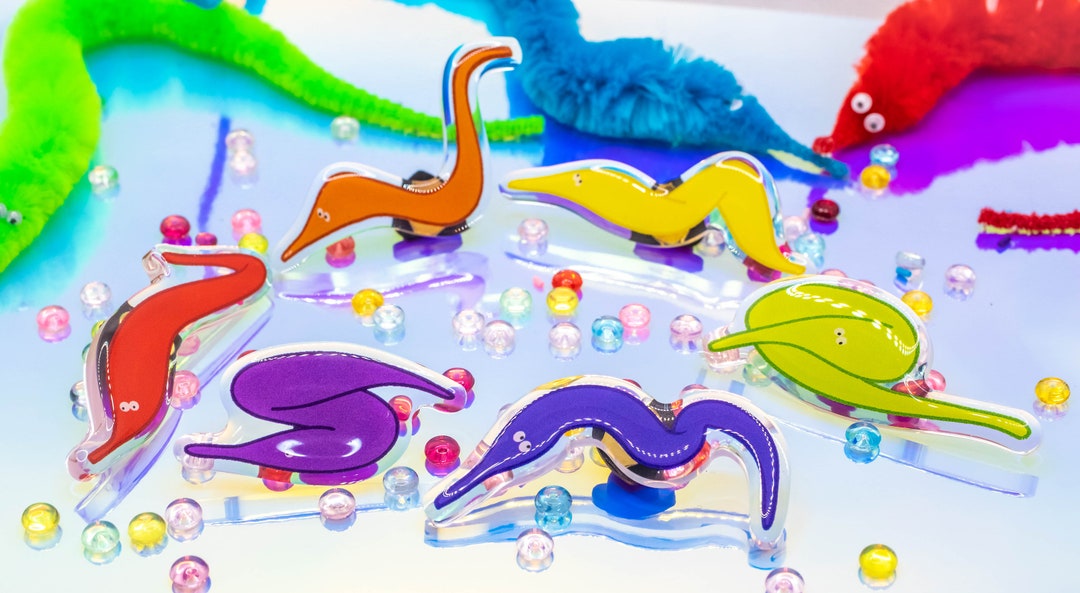 Worm off the String Acrylic Pins Rainbow Colors - Etsy