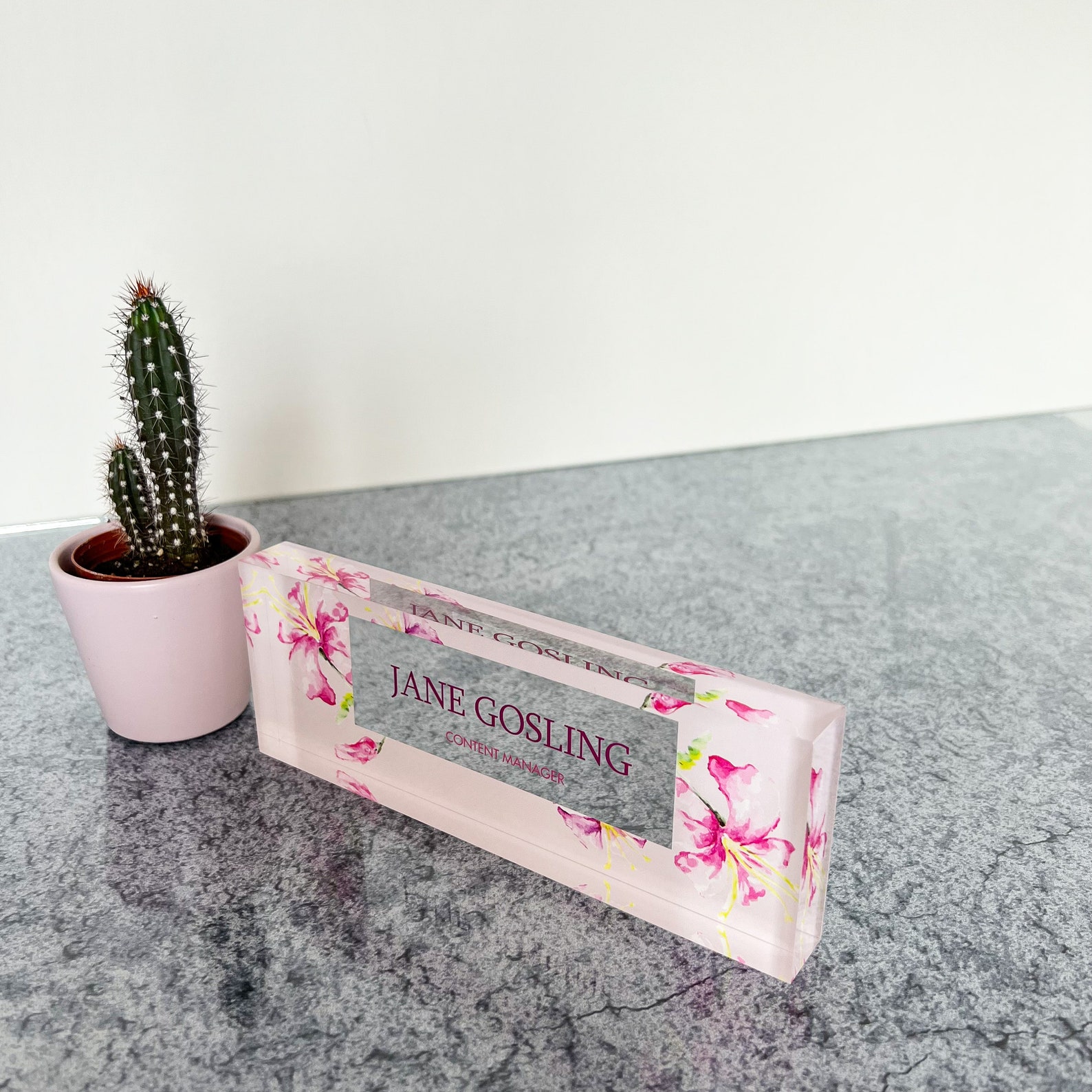Personalized Floral Desk Name Plaque, Desk Name Plate Plaque for Office ...