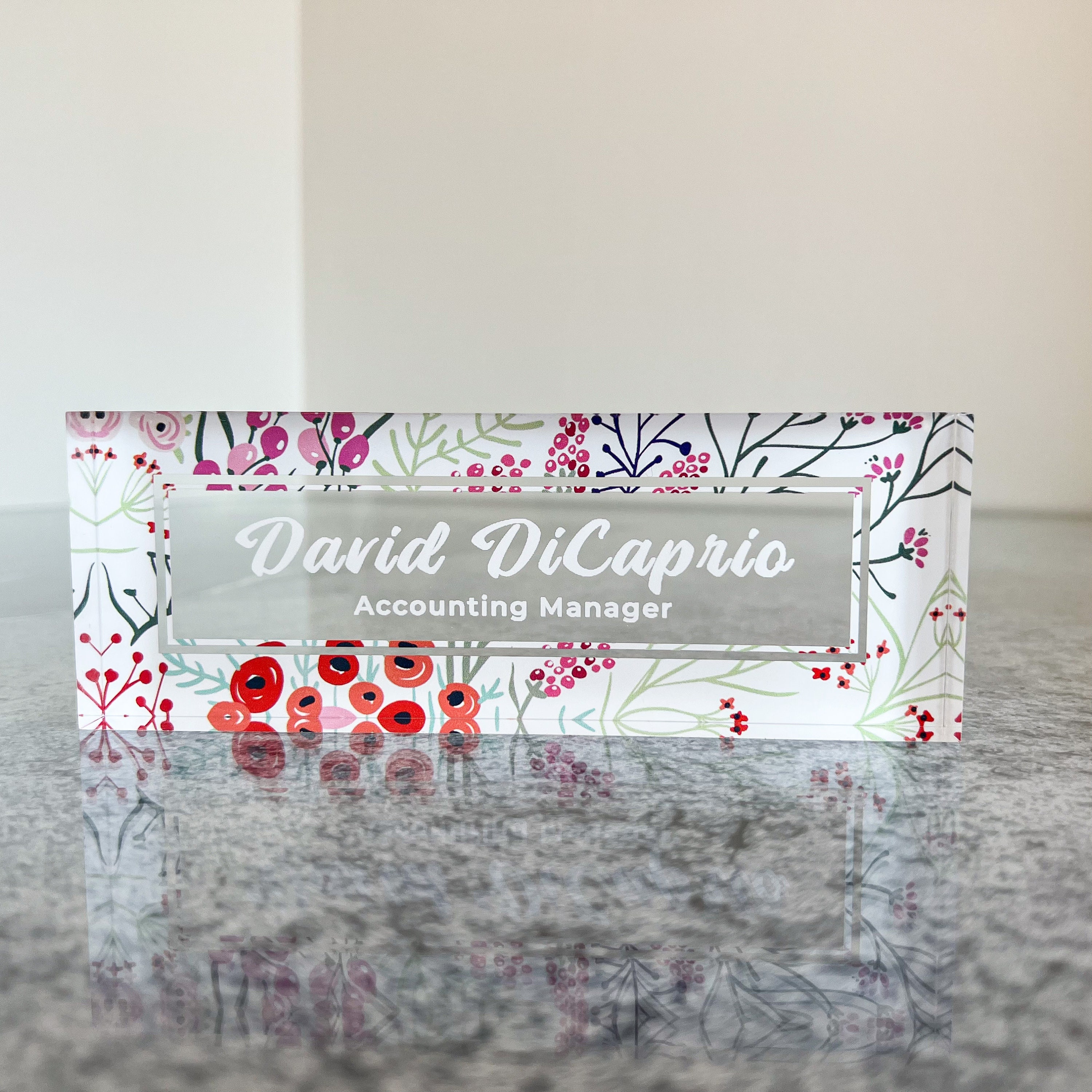Personalized Name Plate for Desk Flower Design on Clear - Etsy