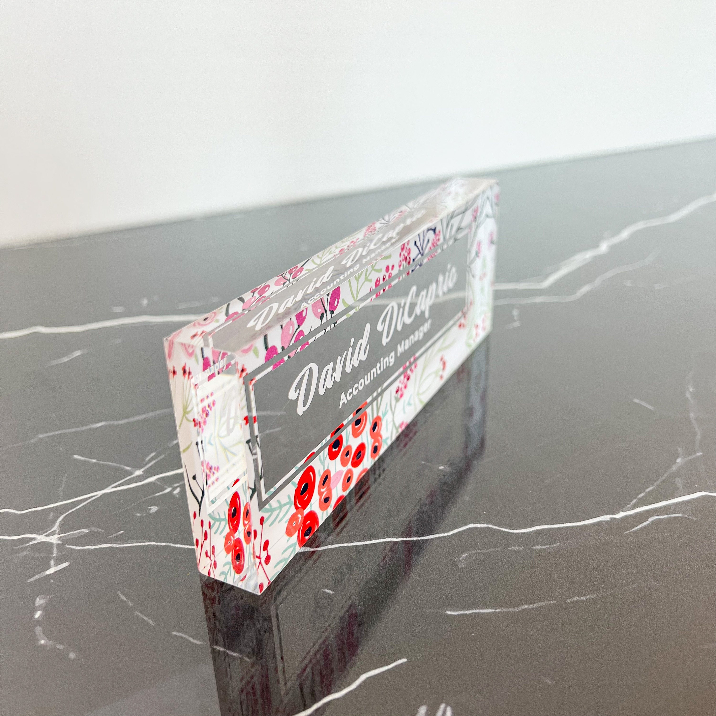 Personalized Name Plate for Desk Flower Design on Clear - Etsy