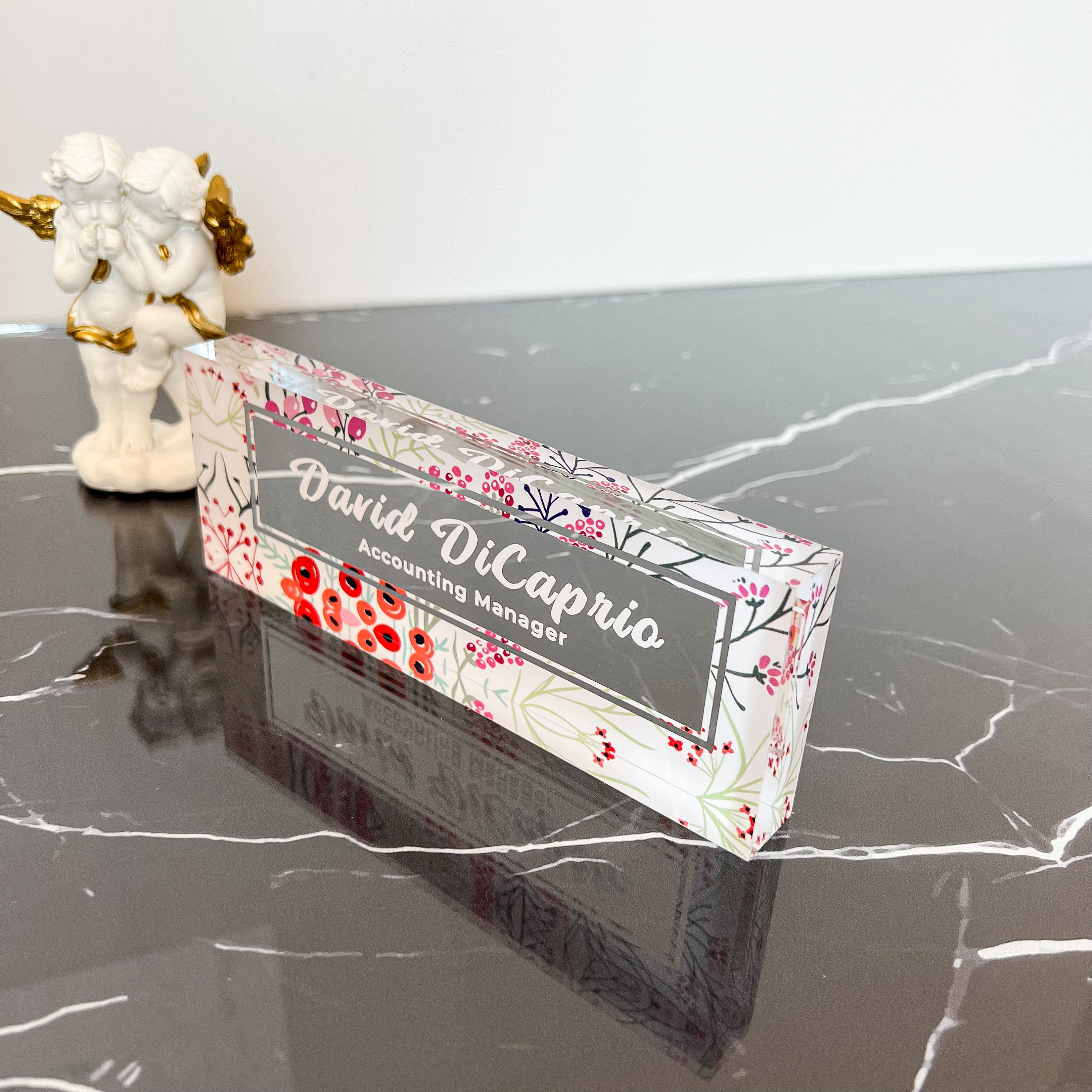 Personalized Name Plate for Desk Flower Design on Clear - Etsy