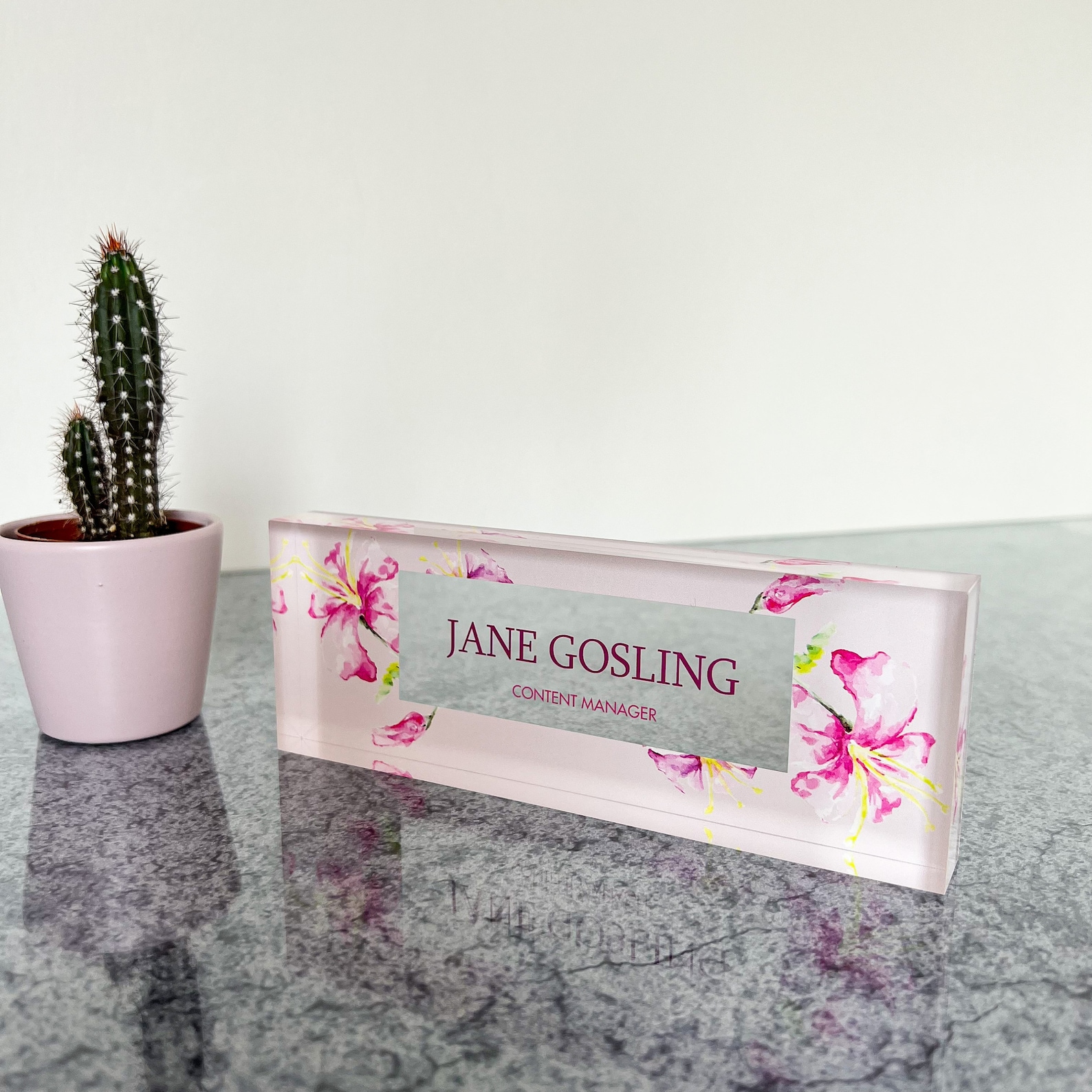 Personalized Floral Desk Name Plaque, Desk Name Plate Plaque for Office ...