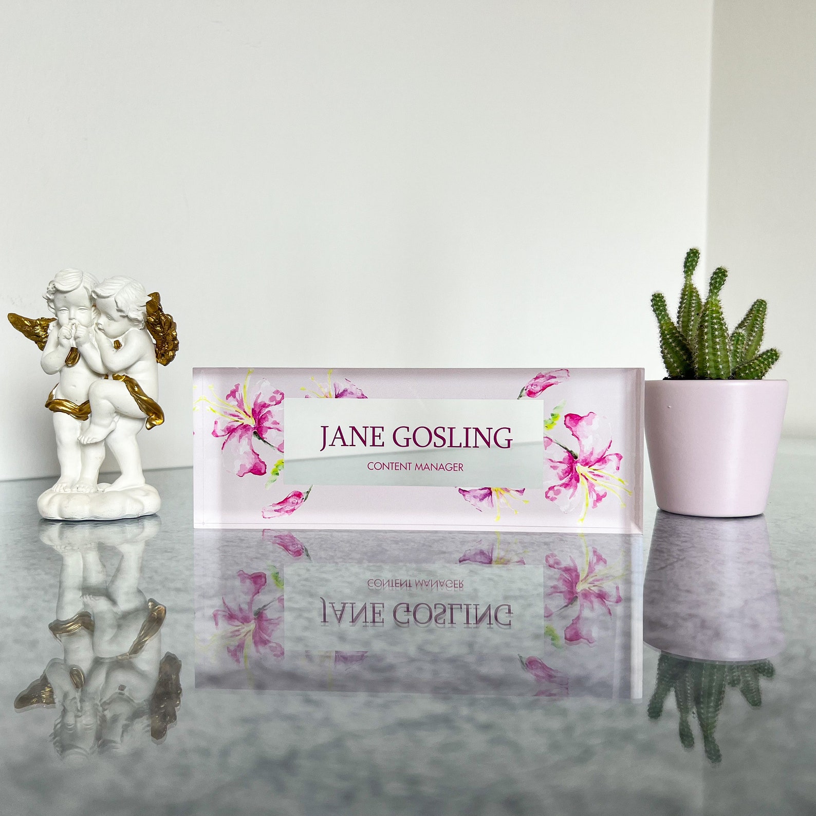 Personalized Floral Desk Name Plaque, Desk Name Plate Plaque for Office ...