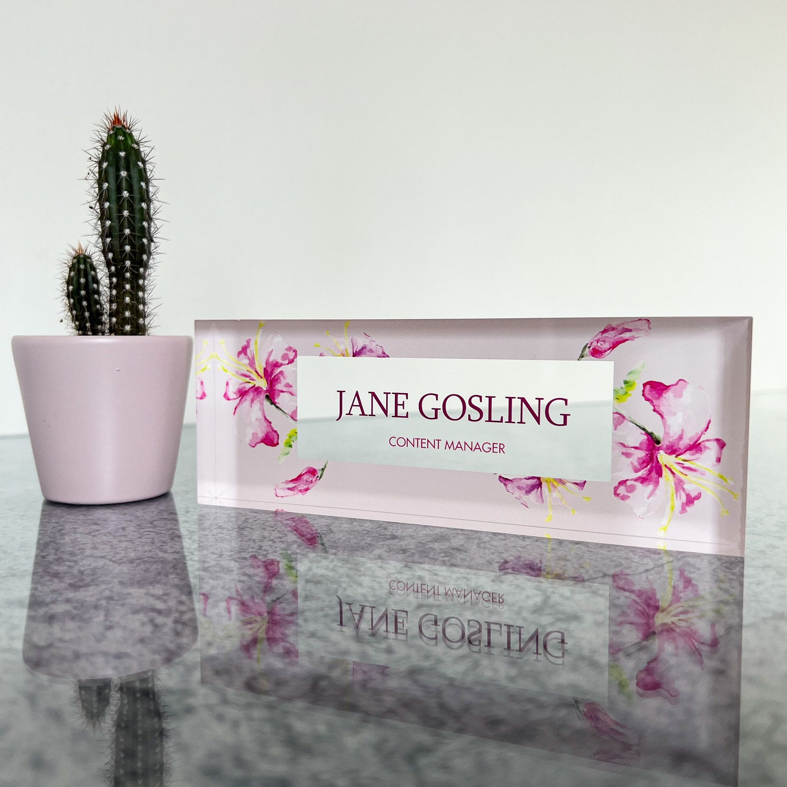 Personalized Floral Desk Name Plaque, Desk Name Plate Plaque for Office ...