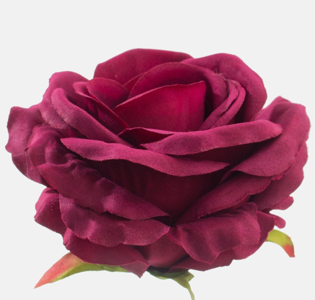 3 PCS Burgundy Red Artificial Rose Flower Heads, Red Roses, Silk Roses ...
