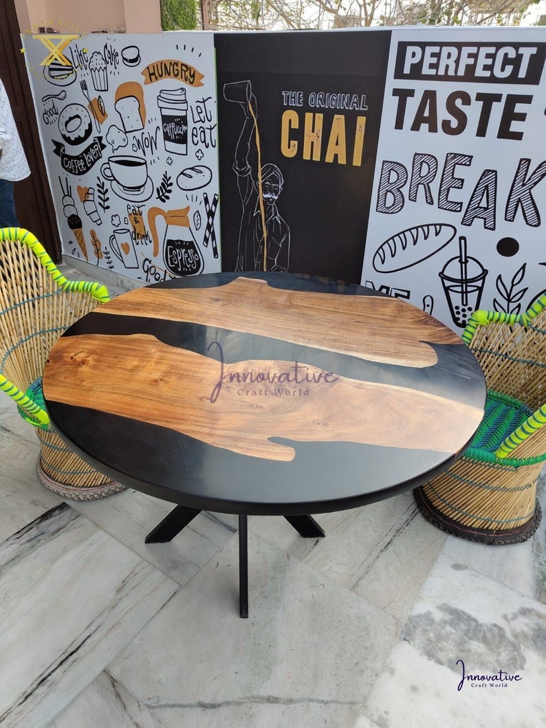 Round Epoxy Dining Table Round Epoxy Table Round Black Epoxy - Etsy