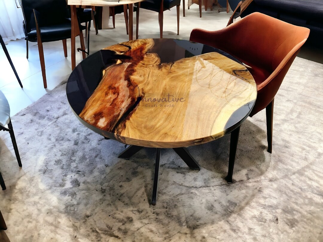 Round Epoxy Dining Table, Round Epoxy Coffee Table, Round Black Epoxy ...