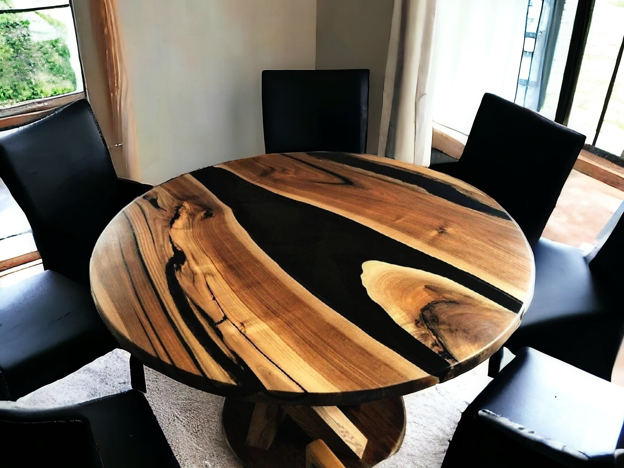 Round Epoxy Dining Table, Round Epoxy Coffee Table, Round Black Epoxy ...
