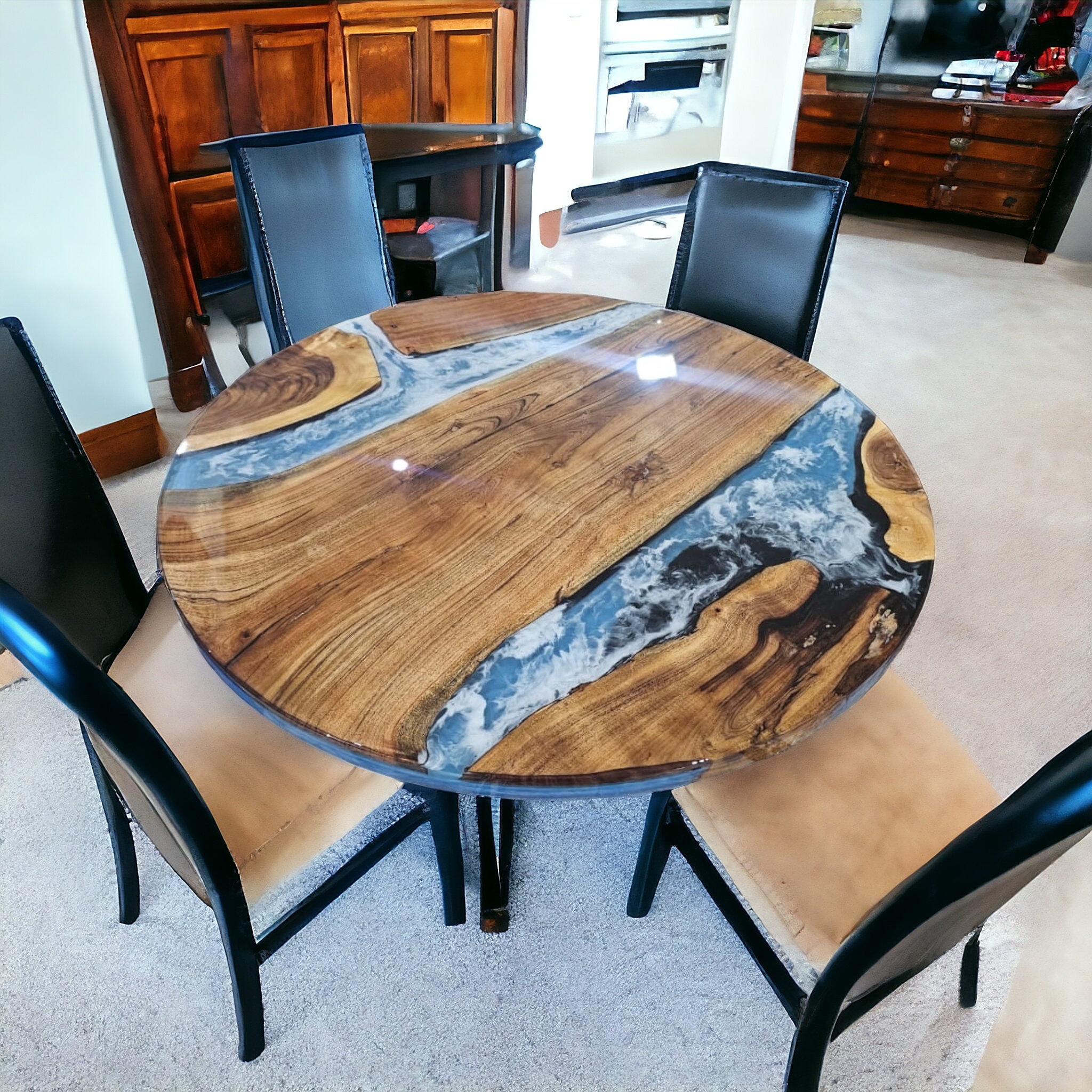 Round Epoxy Dining Table, Round Epoxy Table, Round Blue Epoxy Table ...