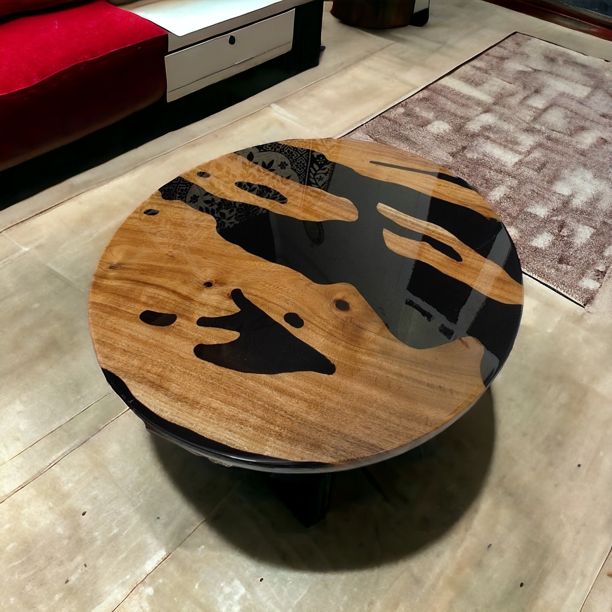 24" Diameter Round Black Epoxy Coffee Table, Round Epoxy Table, Round ...