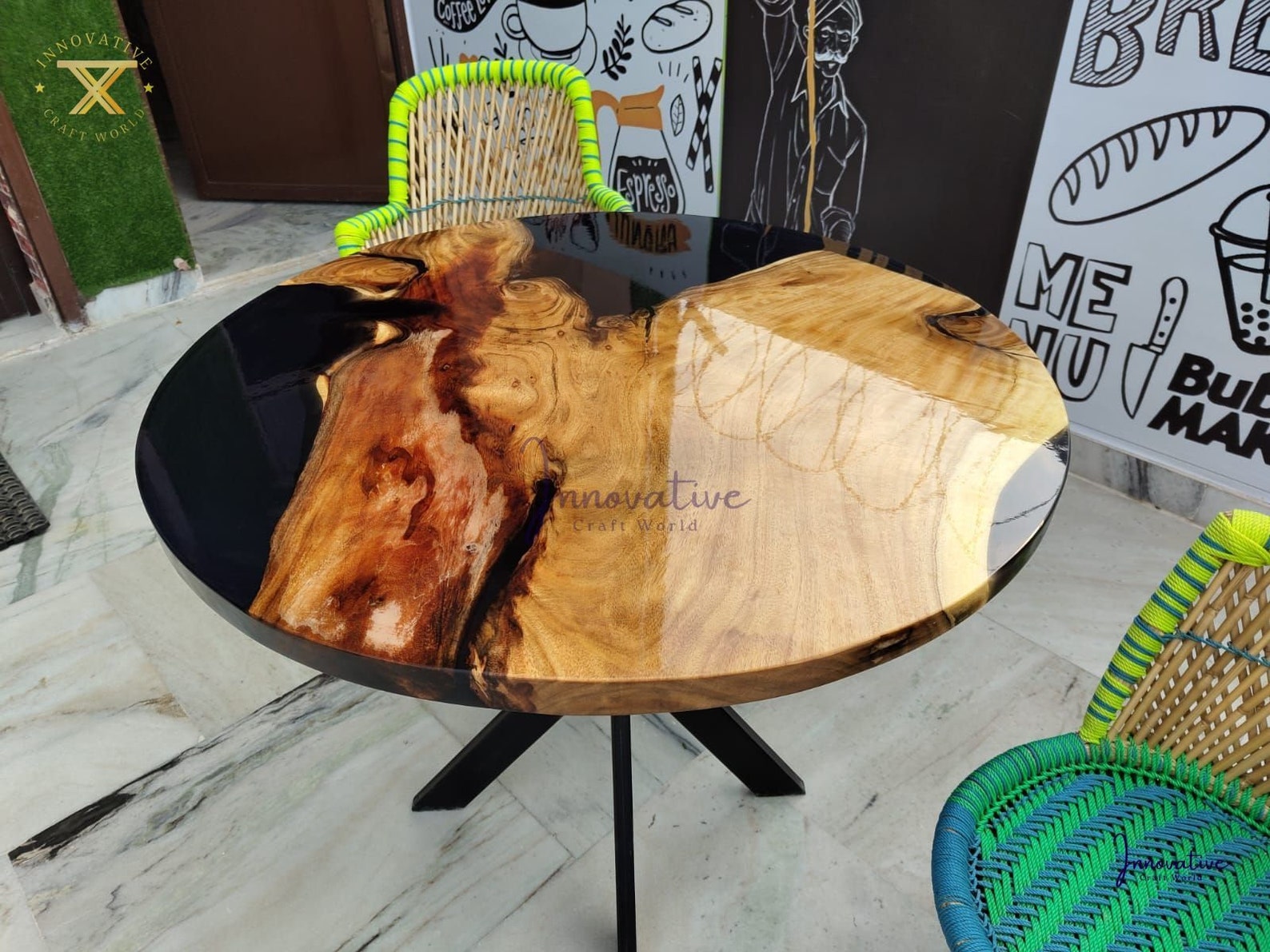 Round Epoxy Dining Table, Round Epoxy Table, Round Black Epoxy Coffee ...