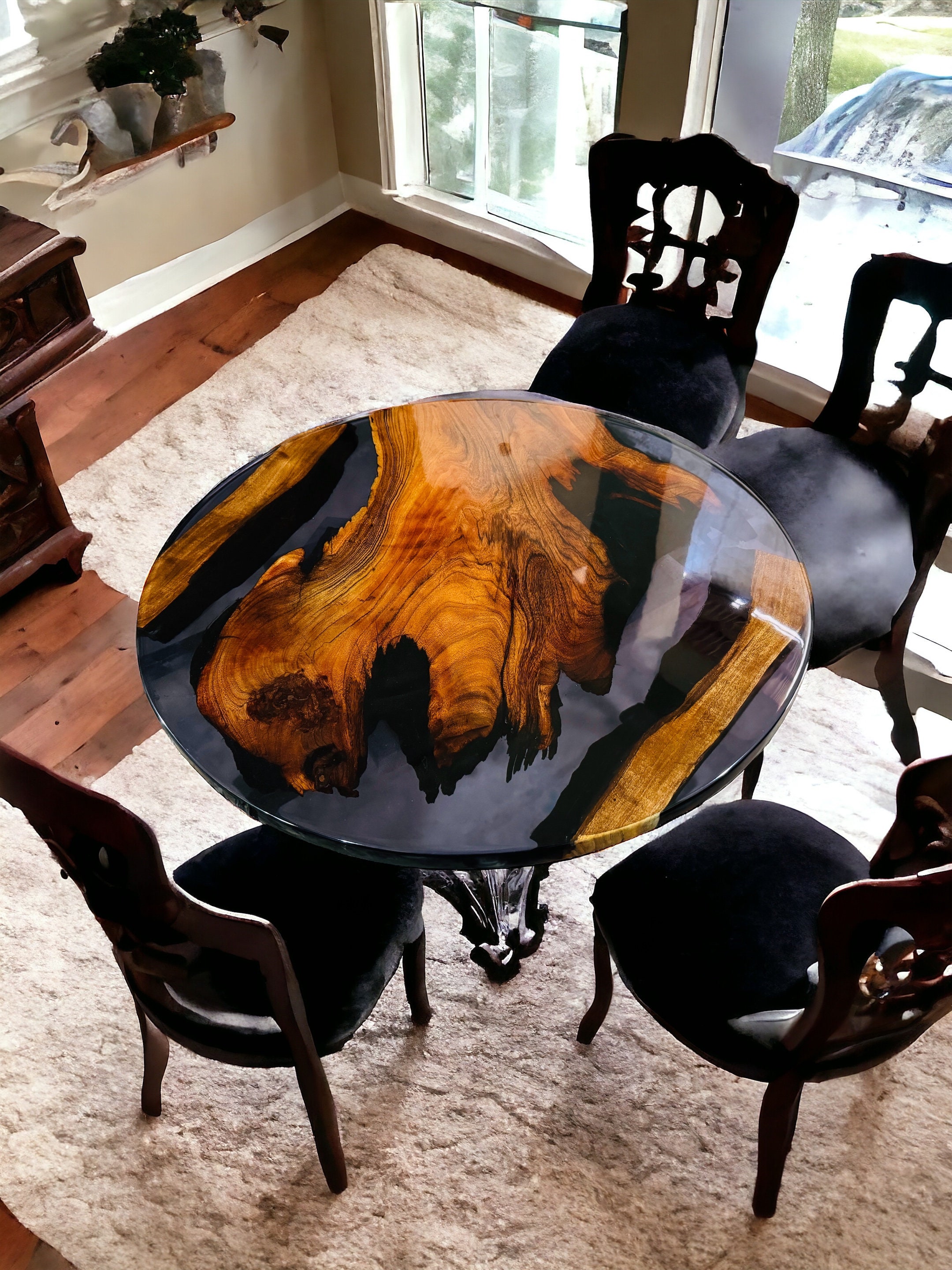 48" Round Epoxy Dining Table, Round Epoxy Coffee Table, Round Black ...