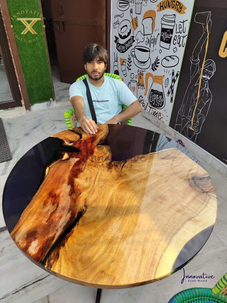 Round Epoxy Dining Table Round Epoxy Table Round Black Epoxy - Etsy