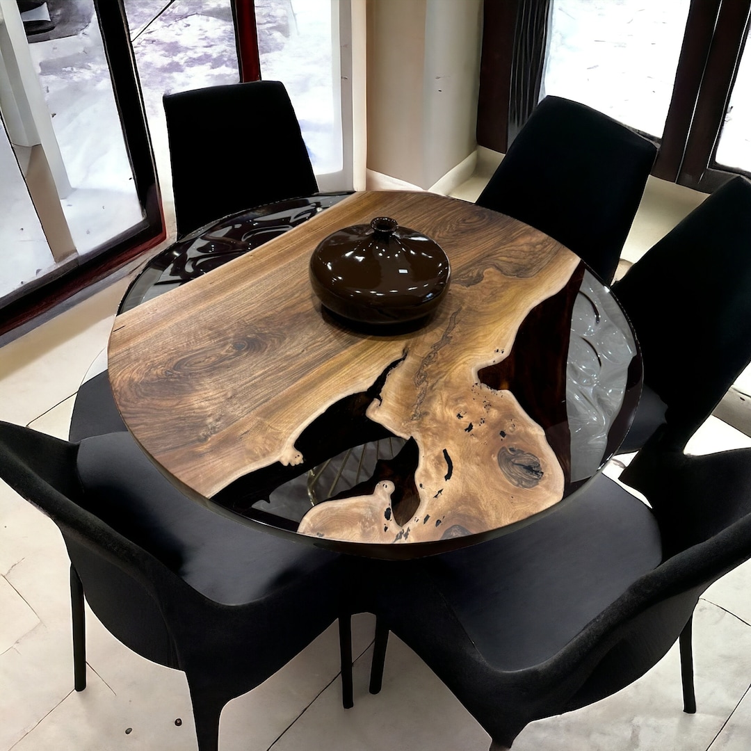 Round Epoxy Dining Table, Round Epoxy Table, Round Black Epoxy Table ...