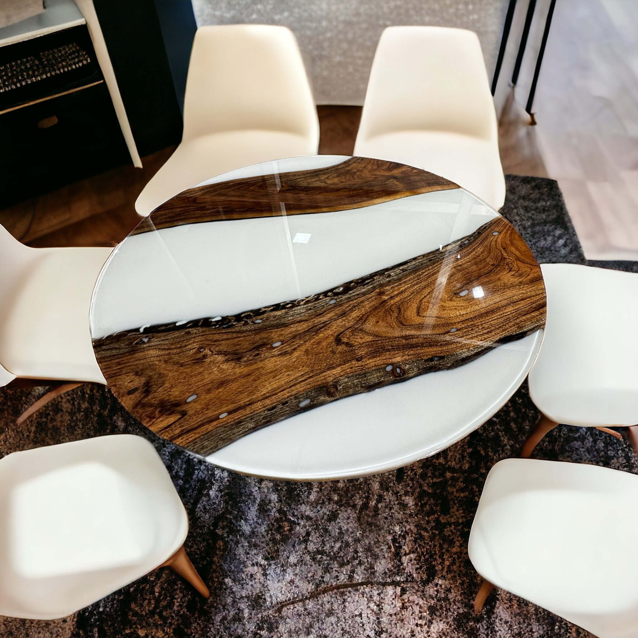 Round Epoxy Dining Table, Round Epoxy Coffee Table, Round White Epoxy ...