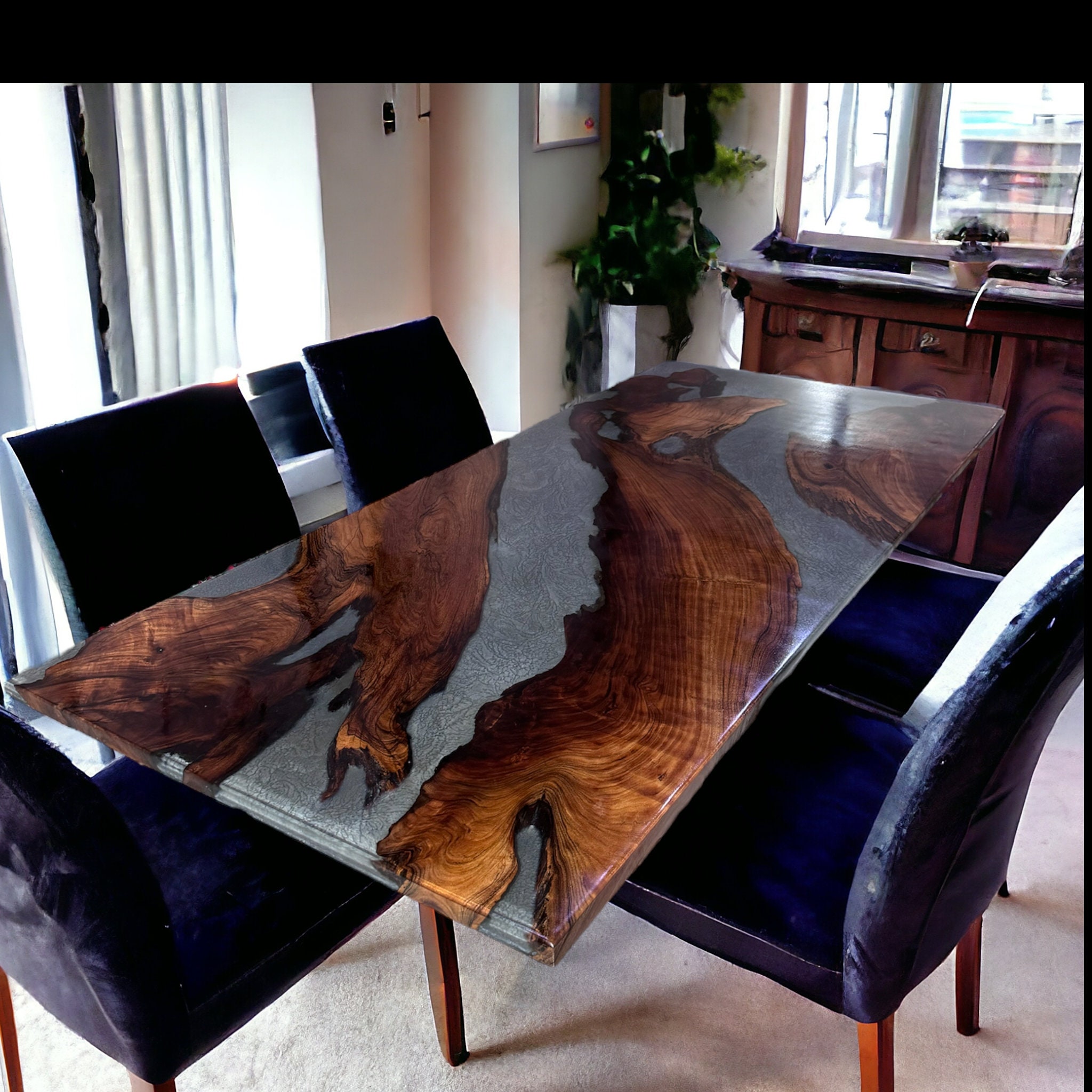 Epoxy Dining Table, 220cmx100cm Epoxy Table, Gray Epoxy Table ,dining ...