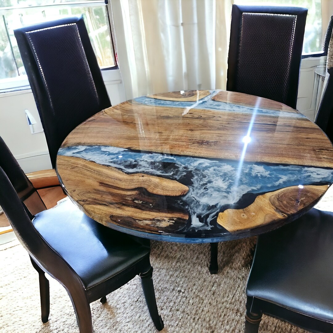 Round Epoxy Dining Table, Round Epoxy Table, Round Blue Epoxy Table ...