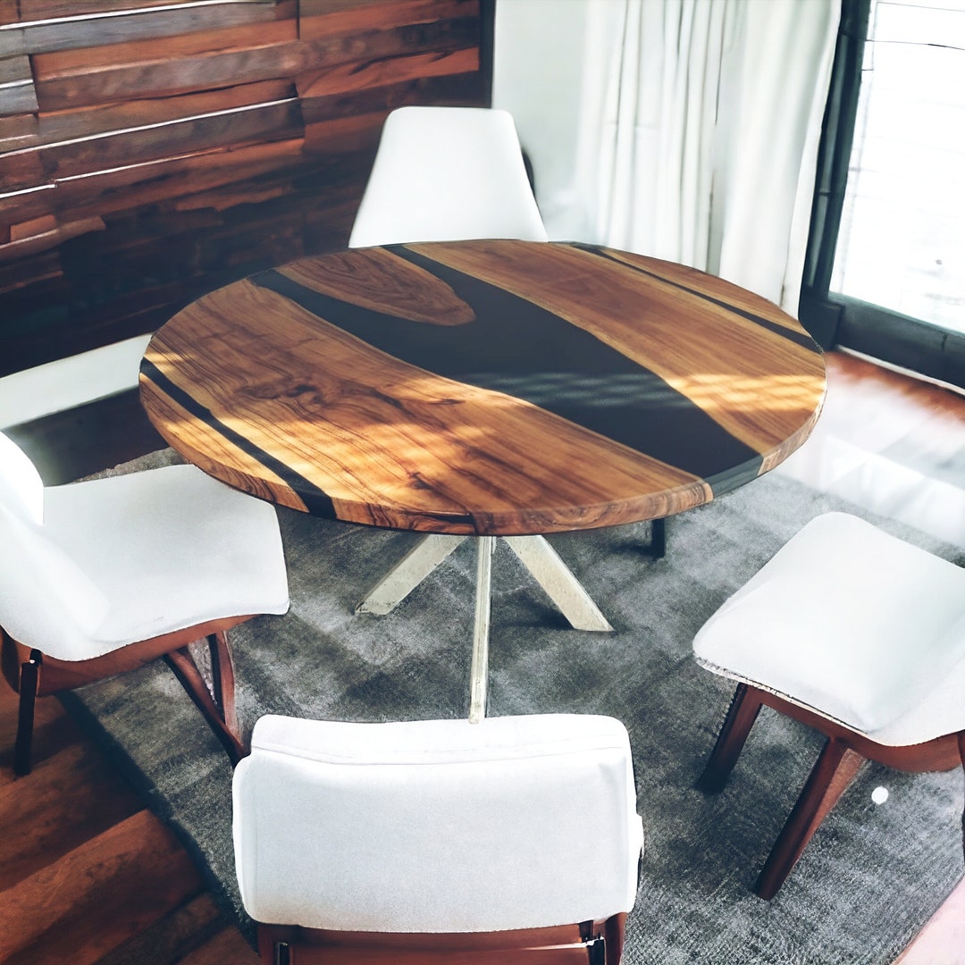 Round Epoxy Dining Table, Round Epoxy Coffee Table, Round Black Epoxy ...