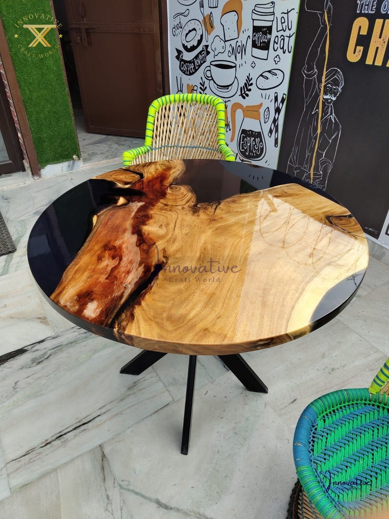 Round Epoxy Dining Table Round Epoxy Table Round Black Epoxy - Etsy