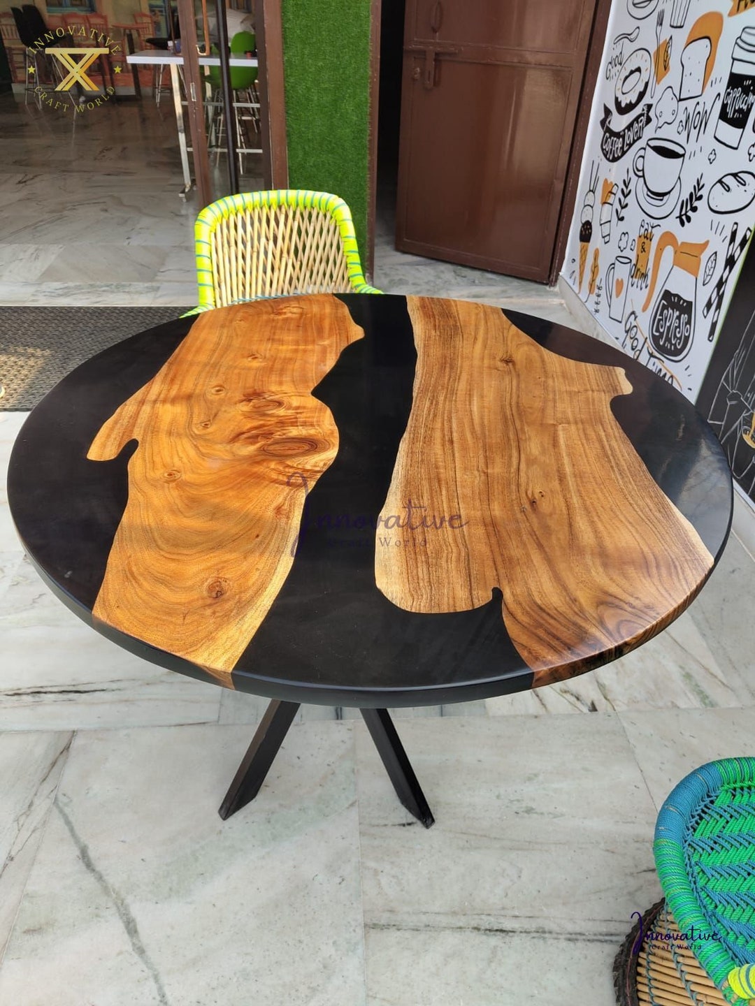 Round Epoxy Dining Table, Round Epoxy Table, Round Black Epoxy Coffee ...