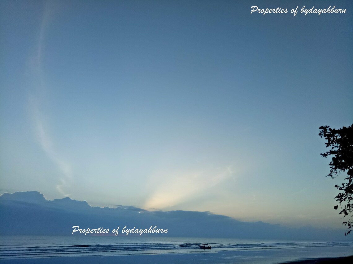 Blue Sky Coastal Beach With Boats at Sea Background, Digital Downloads ...