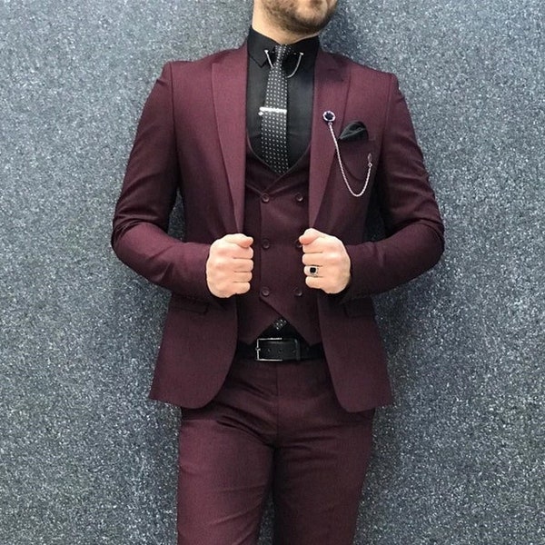 Burgundy Suit Slim Fit - Etsy