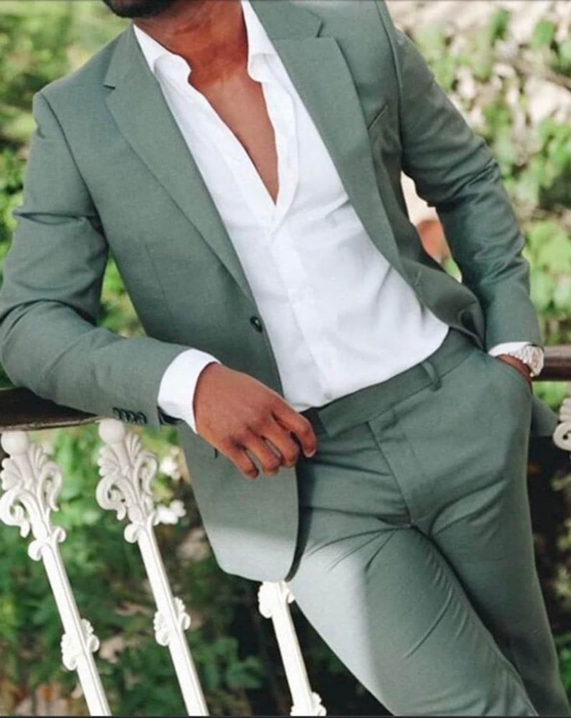 Men's Suit 2 Piece Sage Green Formal Dress for Men Slim Fit Suit Men ...