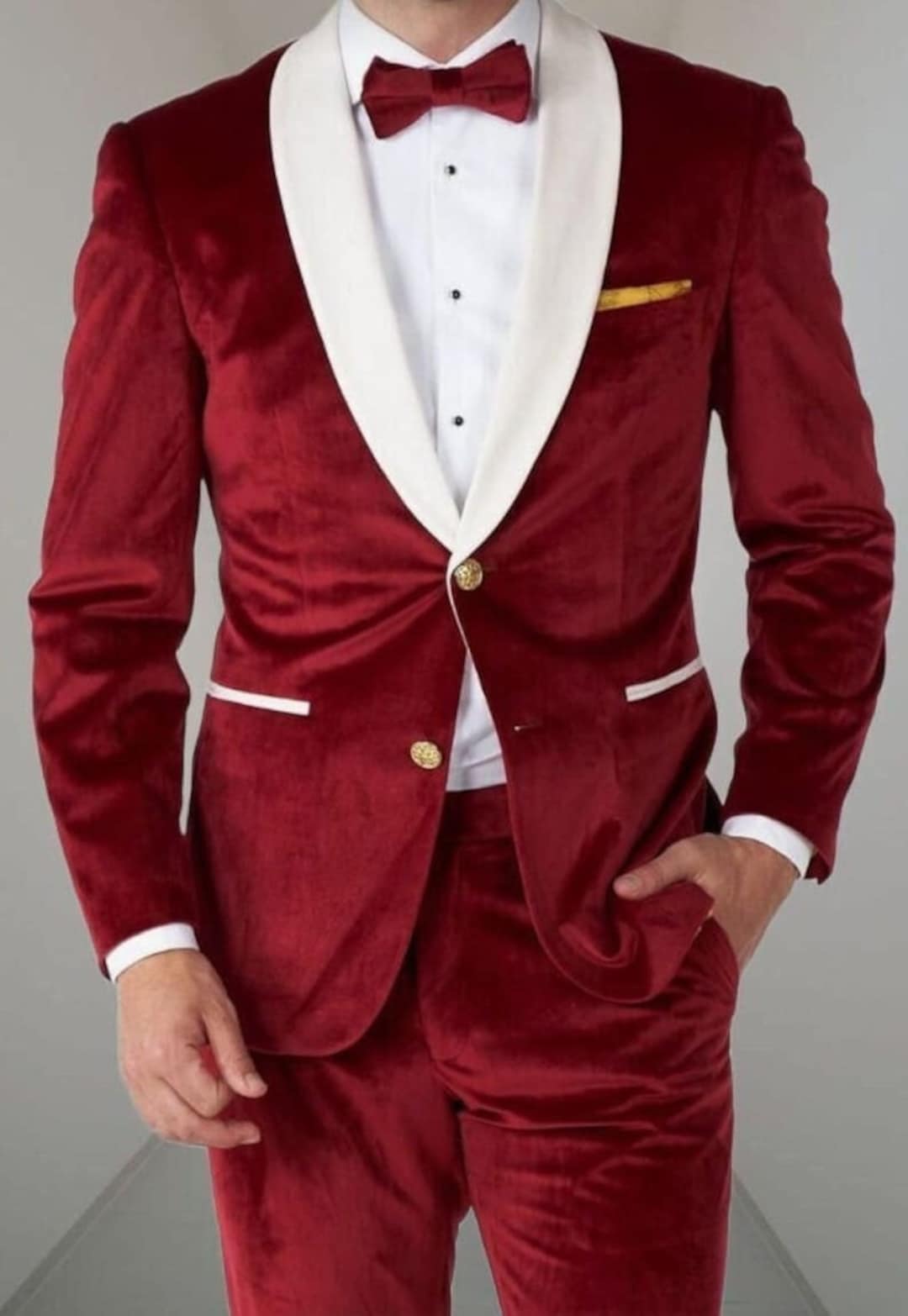 Men Red Velvet Tuxedo Suit Man Christmas Suit 2piece Wedding Suit for ...