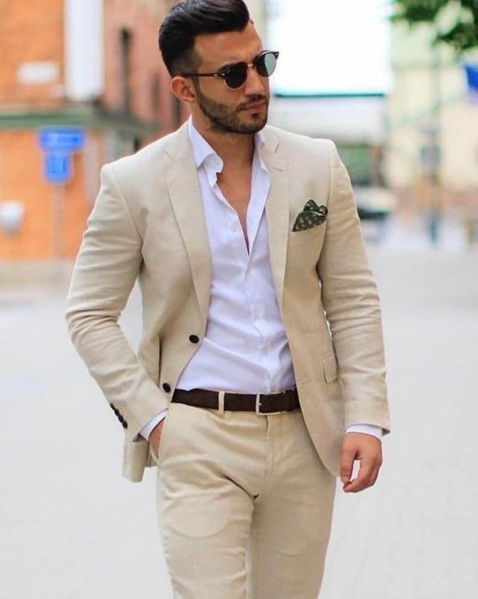 Men Suit 2 Pc Beige Wedding Suit Summer Suit Wedding Suit Men Dinner ...