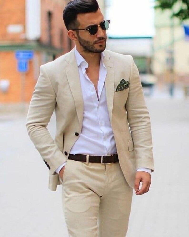 Men Suit 2 Pc Beige Wedding Suit Summer Suit Wedding Suit Men Dinner ...
