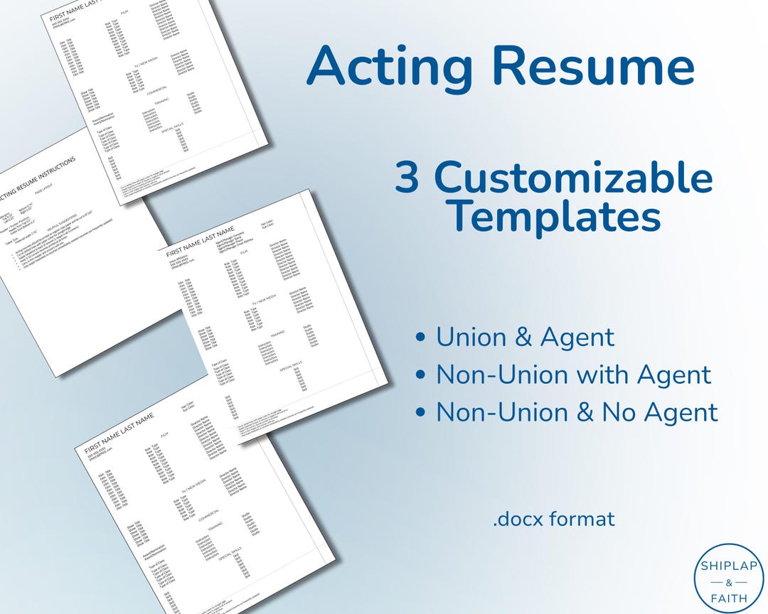 Acting Resume Template Editable PDF Industry Standard Format Modern ...