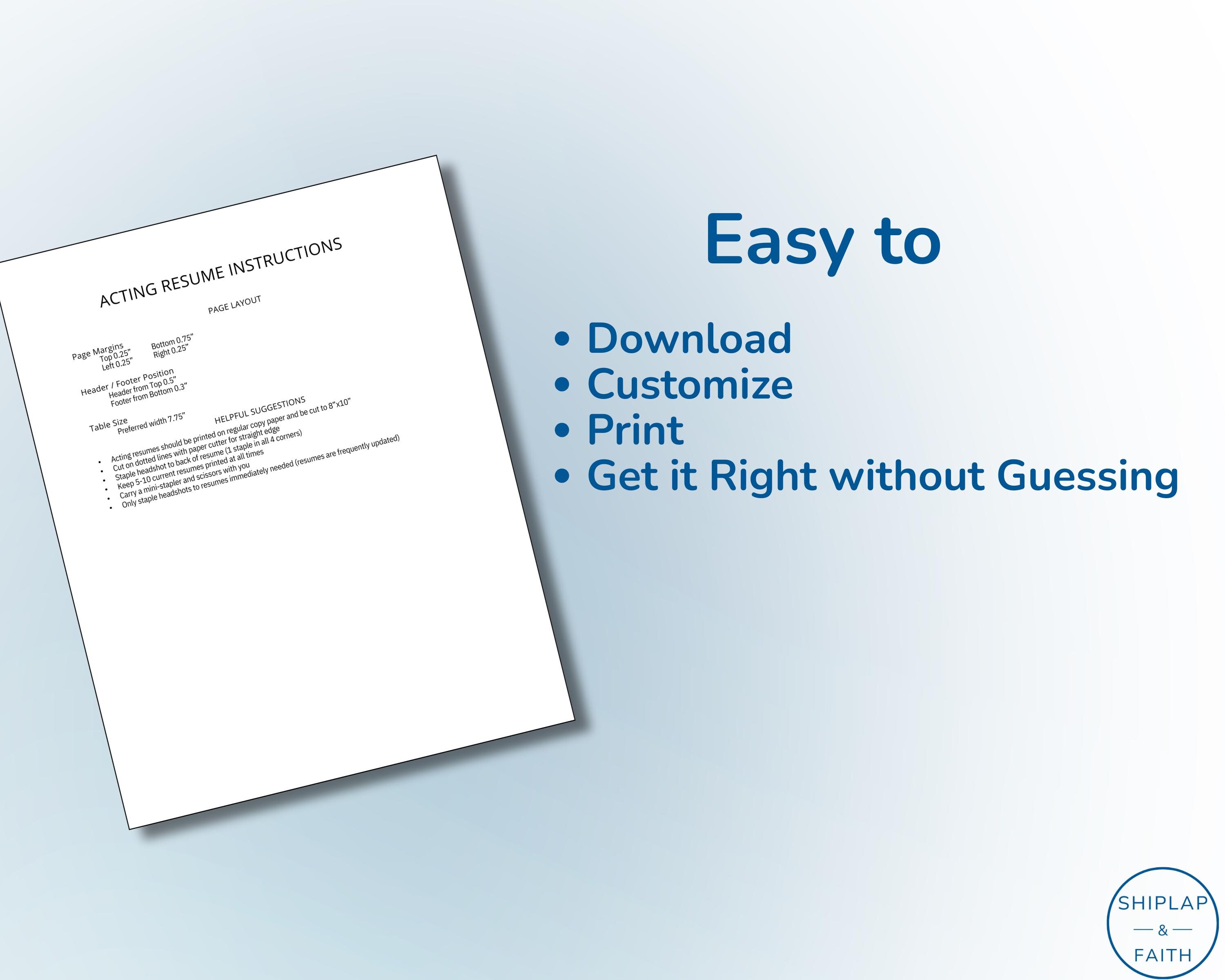 Acting Resume Template Editable PDF Industry Standard Format Modern ...