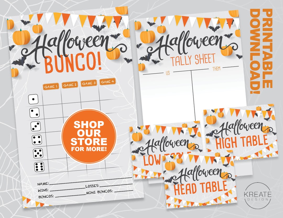 Halloween Bunco Set, Bunco Score Cards, Tally Sheets, Table Cards and ...