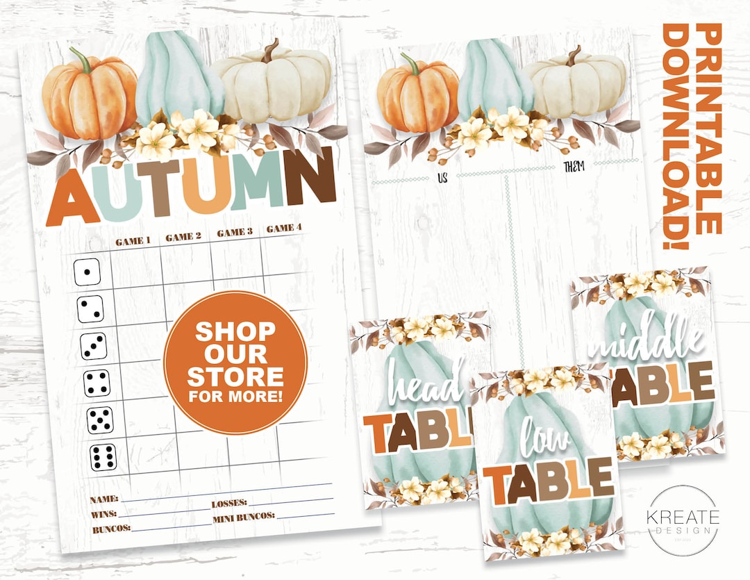 Fall Autumn Bunco Set, Bunco Score Cards, Tally Sheets, Table Cards and ...