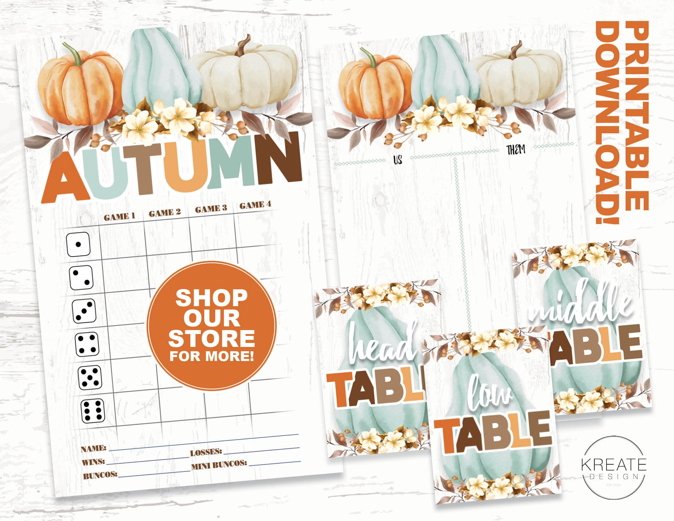 Fall Autumn Bunco Set, Bunco Score Cards, Tally Sheets, Table Cards and ...