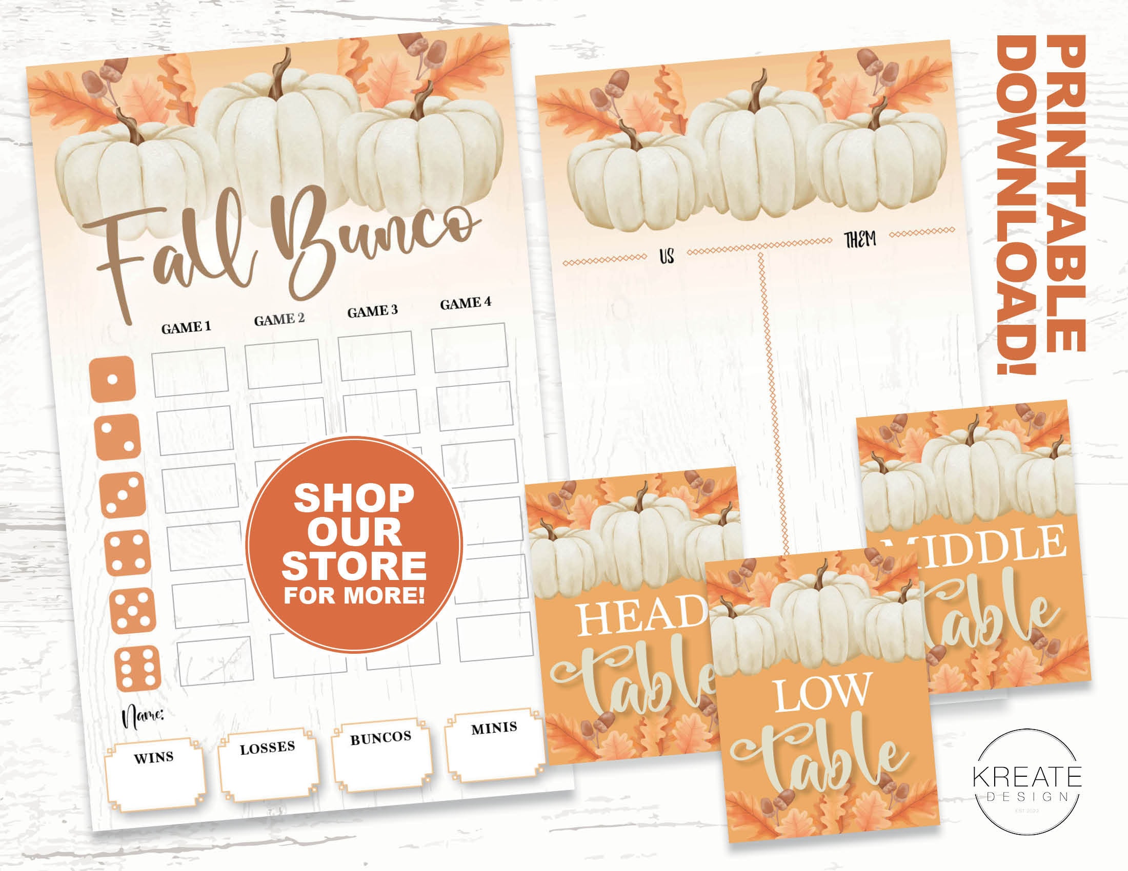 Fall Autumn Bunco Set, Bunco Score Cards, Tally Sheets, Table Cards and ...