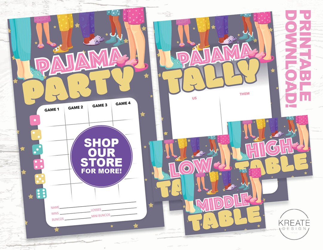 Pajama Party Bunco Set, Bunco Score Cards, Tally Sheets, Table Cards ...