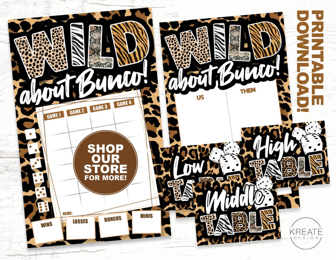 Animal Print Cheetah Leopard Bunco Set, Bunco Score Cards, Tally Sheets ...