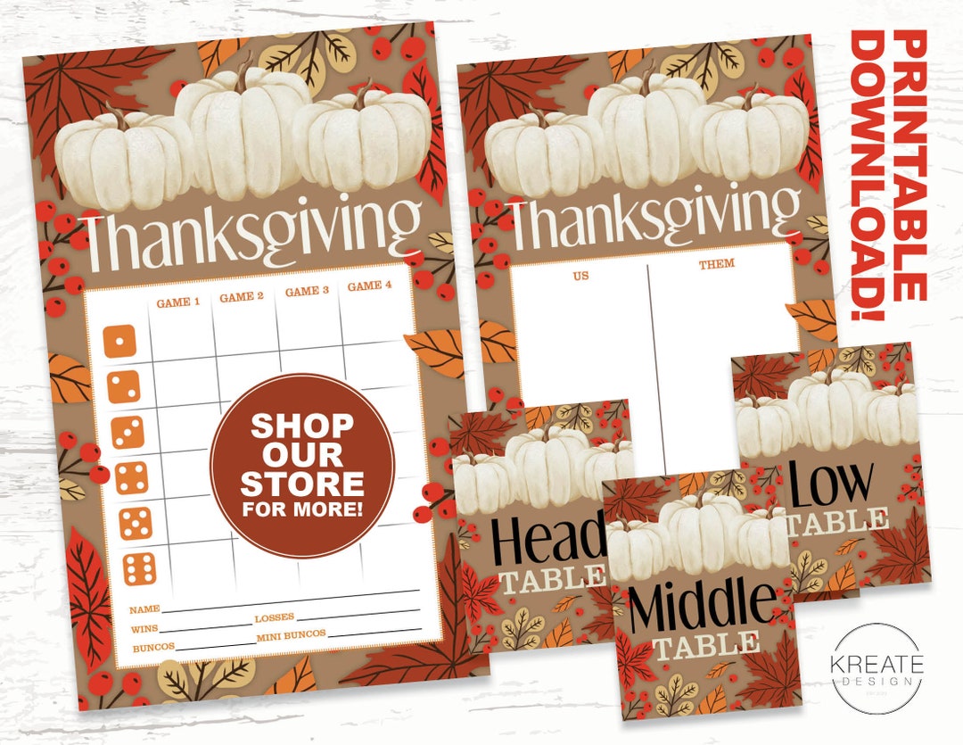 Thanksgiving Bunco Set, Bunco Score Cards, Tally Sheets, Table Cards ...