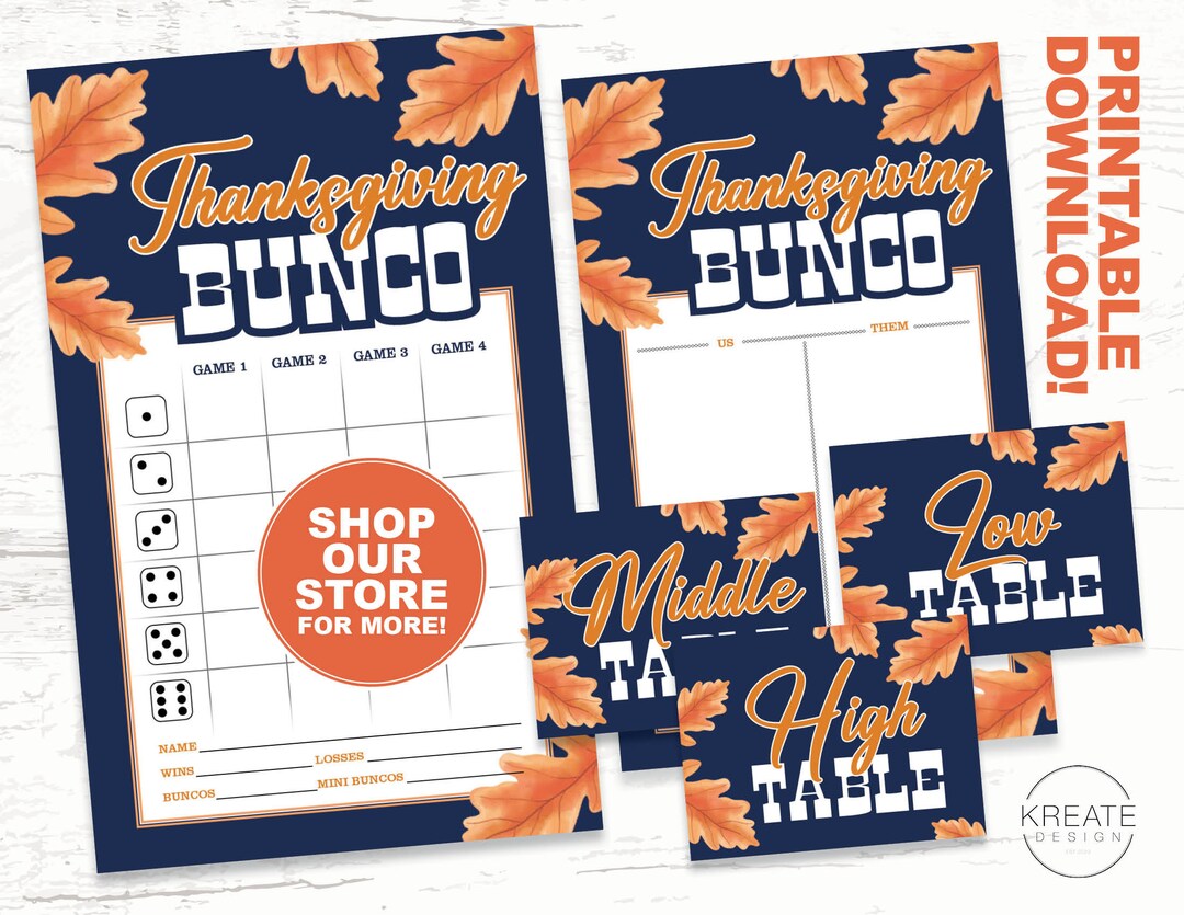 Thanksgiving Bunco Set, Bunco Score Cards, Tally Sheets, Table Cards ...