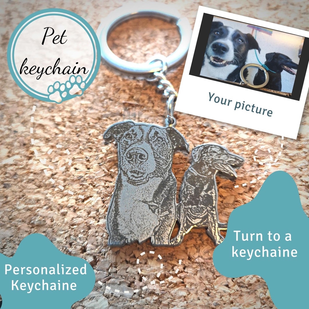 Your Pet Photo Keychain Custom Pet Portrait Keychain Engraved Pet ...