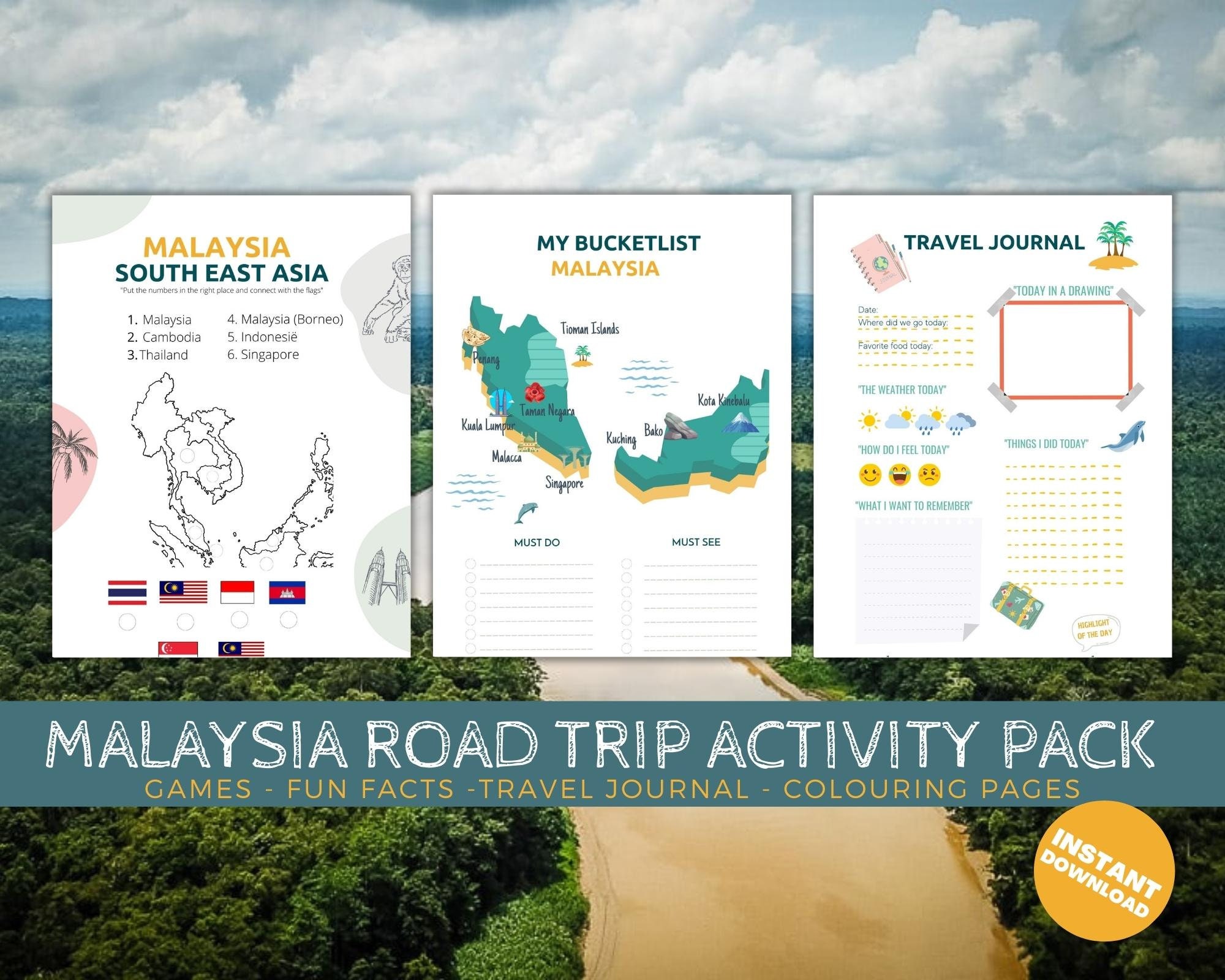 Printable Malaysia Road Trip Activity Pack for Kids, Travel Activities ...