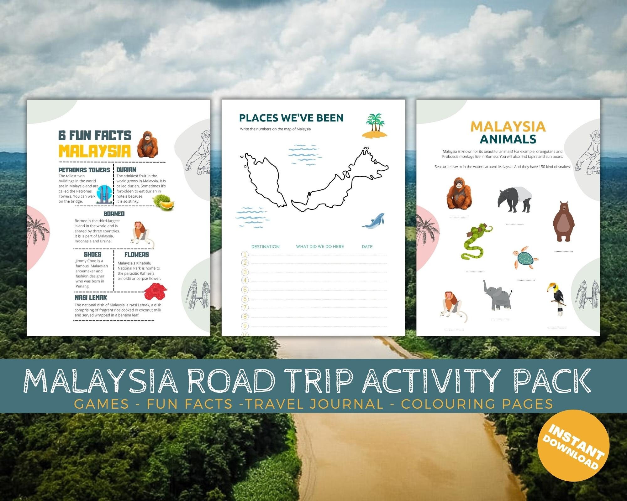 Printable Malaysia Road Trip Activity Pack for Kids, Travel Activities ...