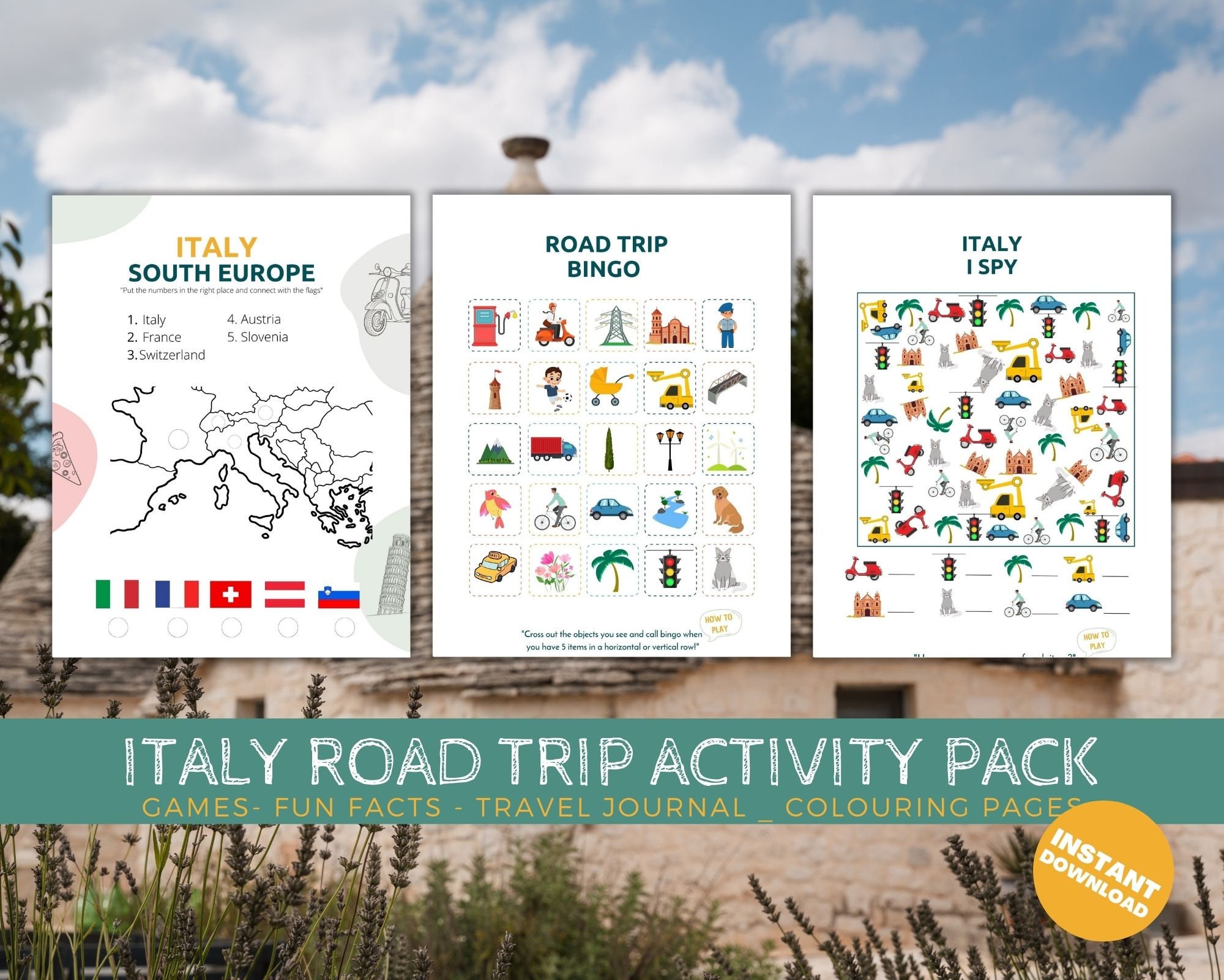 Italy Road Trip Printable Pack for Kids - Fun Travel Activities, Games ...