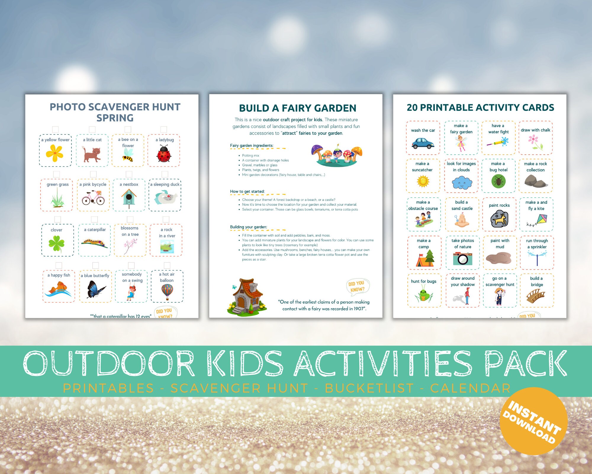 Printable Activity Pack for Outdoor- Kids Activities for Outdoor ...