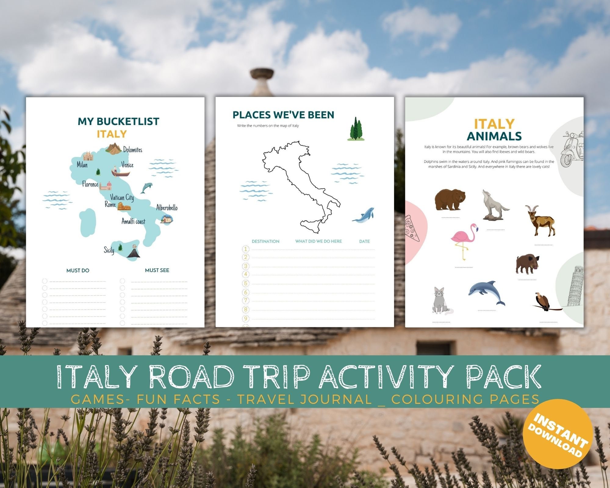 Italy Road Trip Printable Pack for Kids - Fun Travel Activities, Games ...