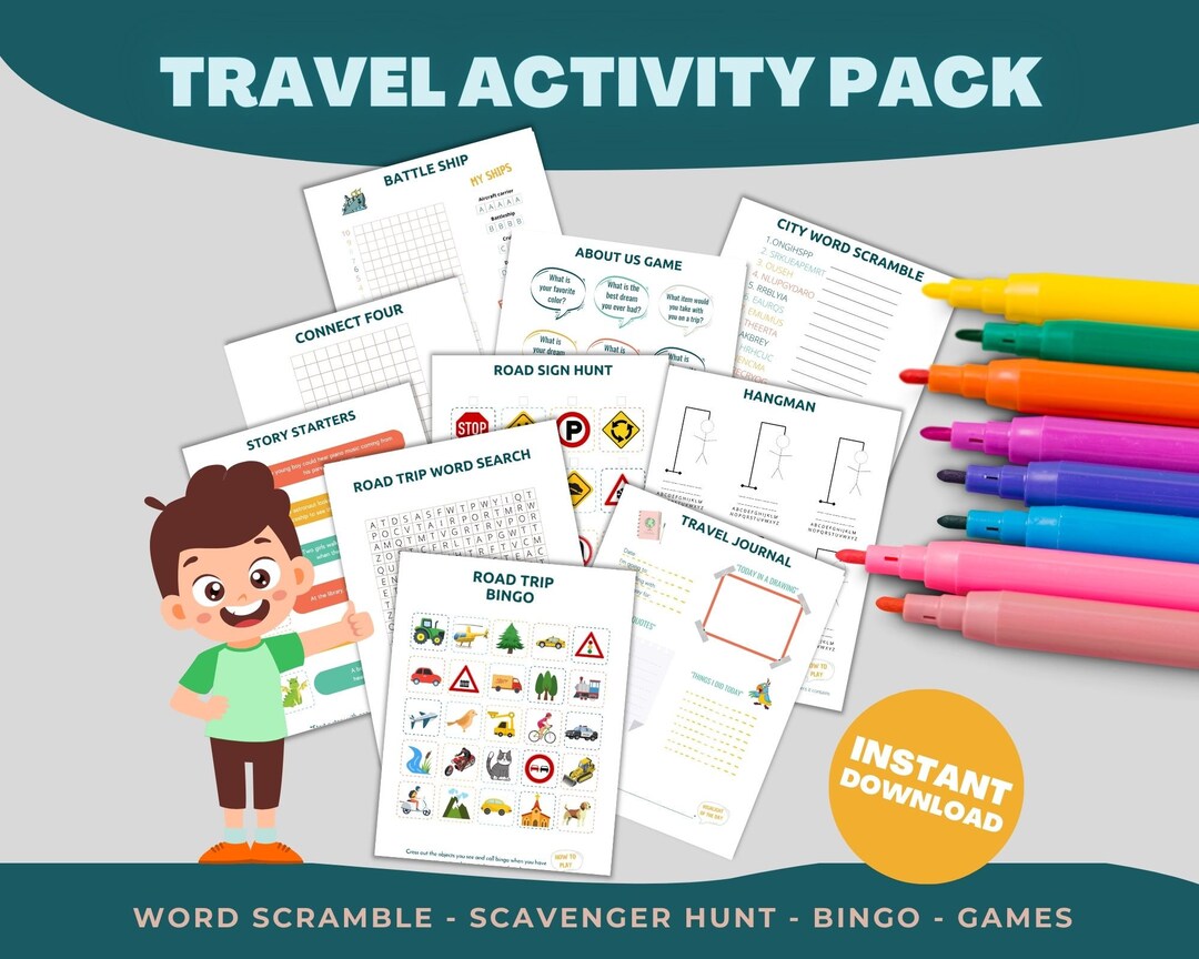 Travel Bundle for Kids, Travel Activity Pack, Travel Printables, Family ...