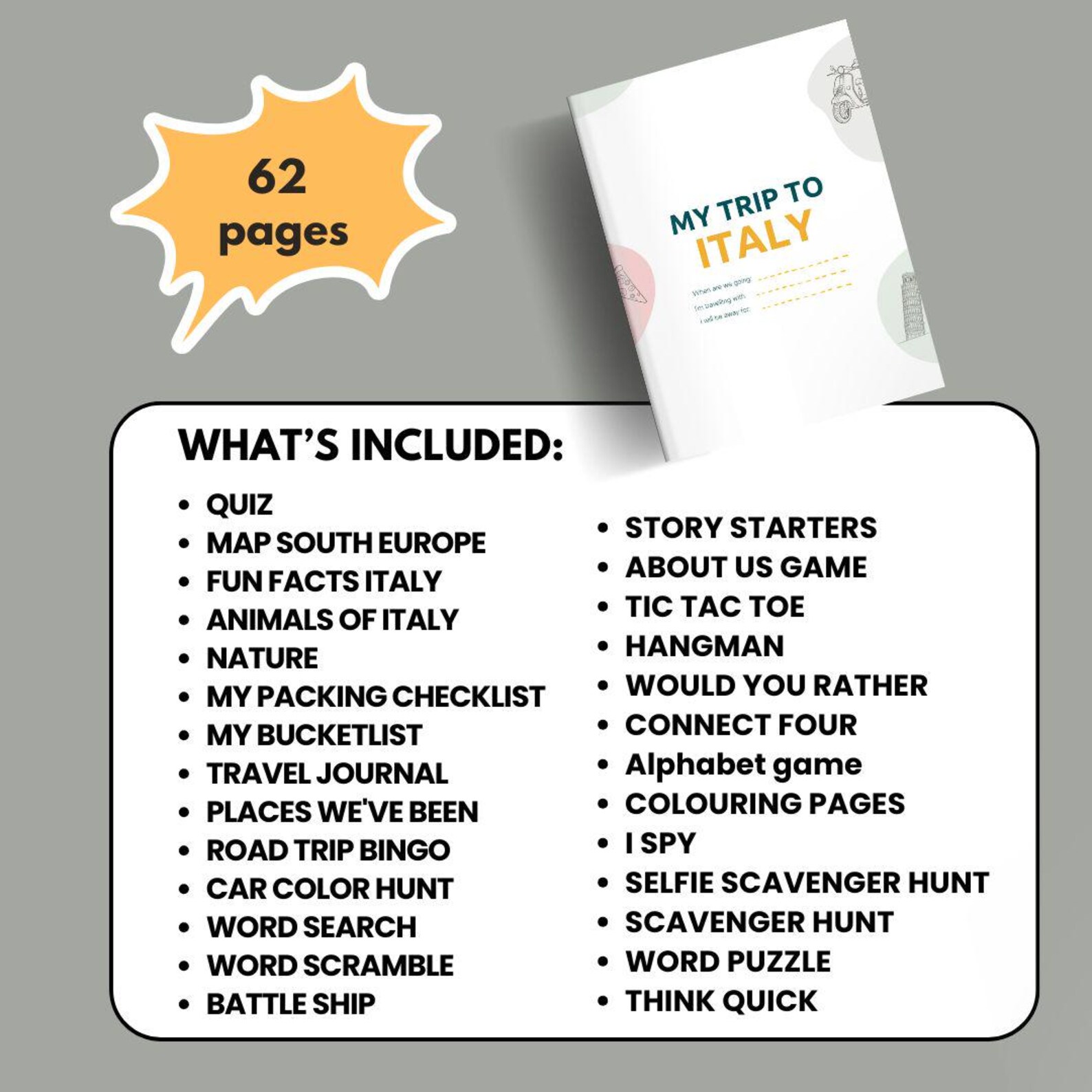 Ultimate Italy Road Trip Activity Pack for Kids – 60+ Fun Printable ...